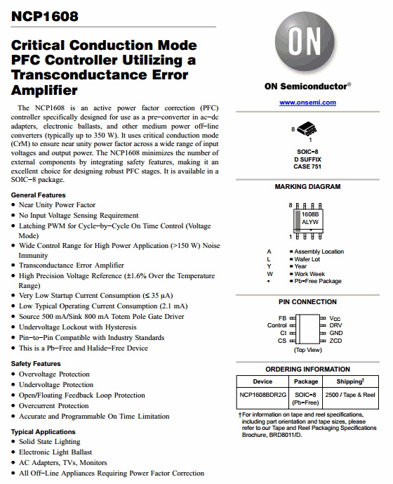 NCP1608 ไอซีสวิทชิ่งPower Factor Controller