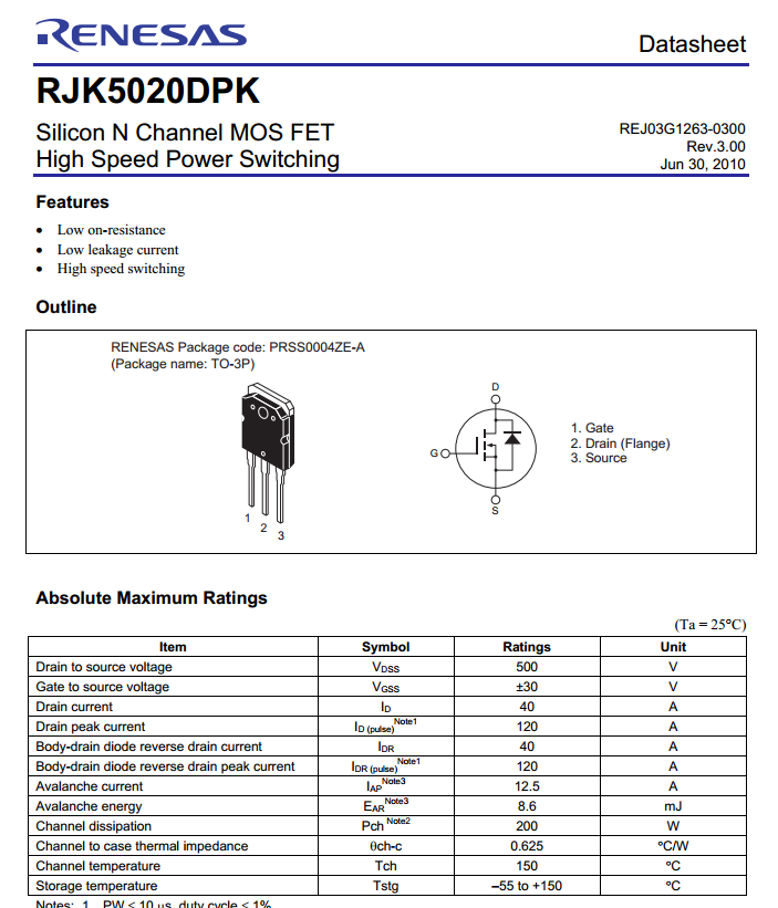 RJK5020 N Channel MOSFET High Speed Power Switching